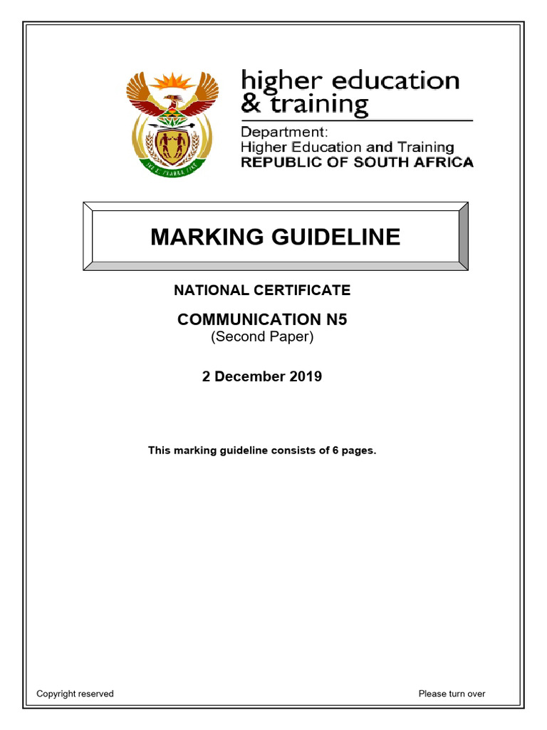 N5 Communication Paper 2 November 2019 Memorandum | PDF | Human ...