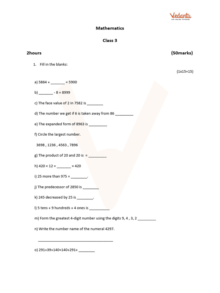 CBSE Sample Papers For Class 3 Maths With Solutions - Mock Paper 2 ...