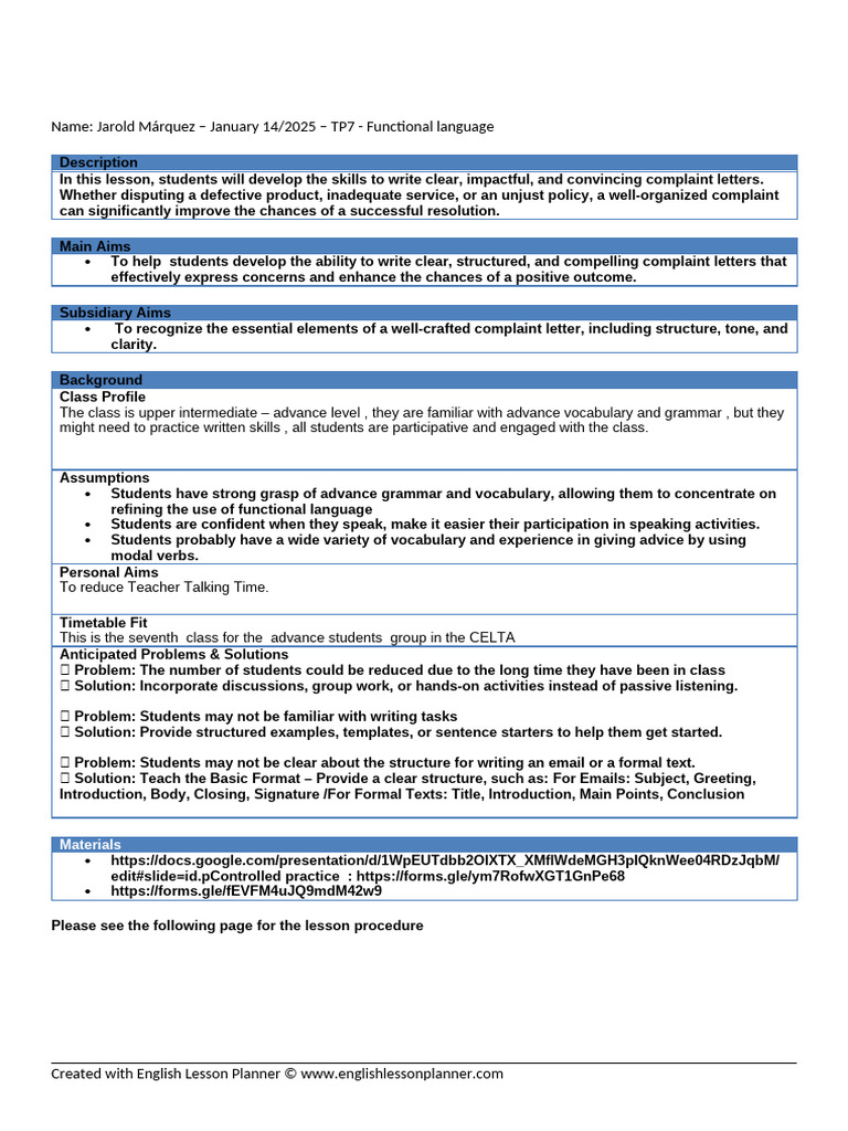 TP 7 Lesson Plann | PDF | Verb | English Language TP 7 Lesson Plann | PDF | Verb | English Language