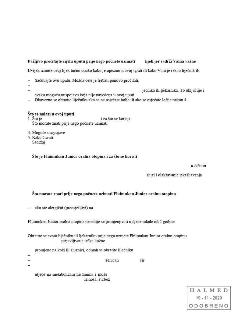 Fluimukan Junior Oralna Otopina PIL | PDF