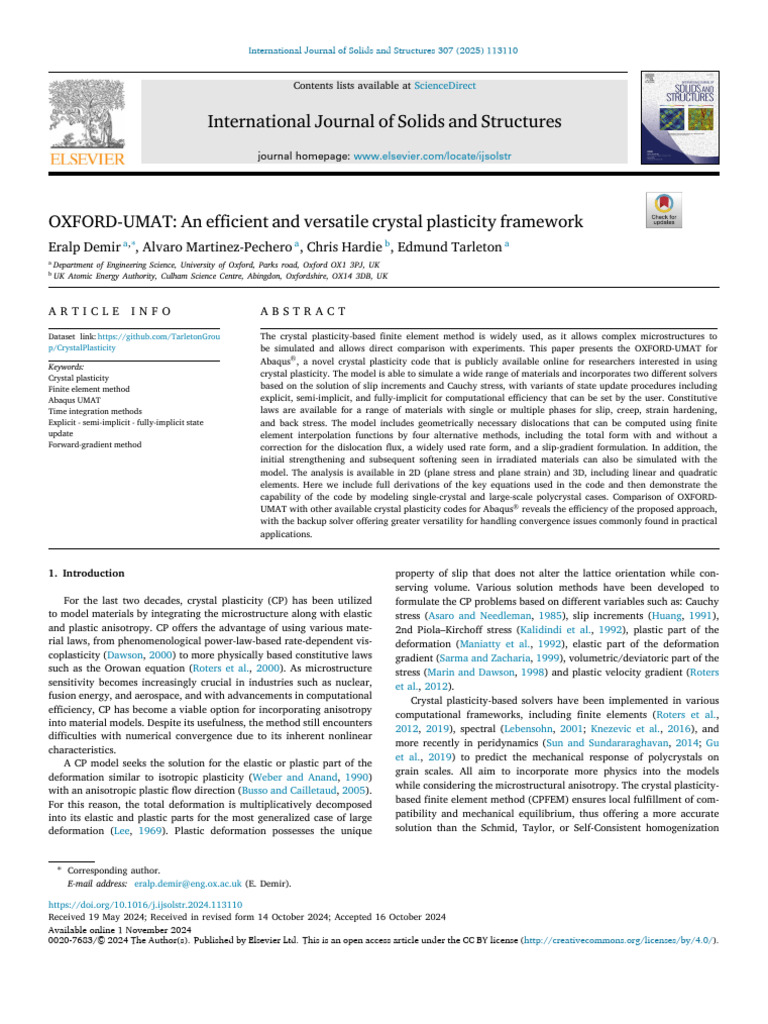 OXFORD-UMAT An efficient and versatile crystal plasticity framework ...
