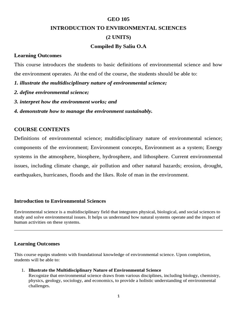 Introduction to Environmental Science | PDF | Earth Sciences ...