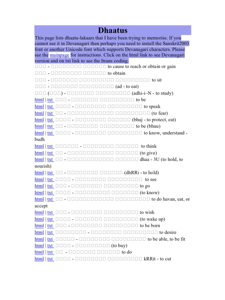 Sanskrit Verbs and Dhatu List PDF | PDF