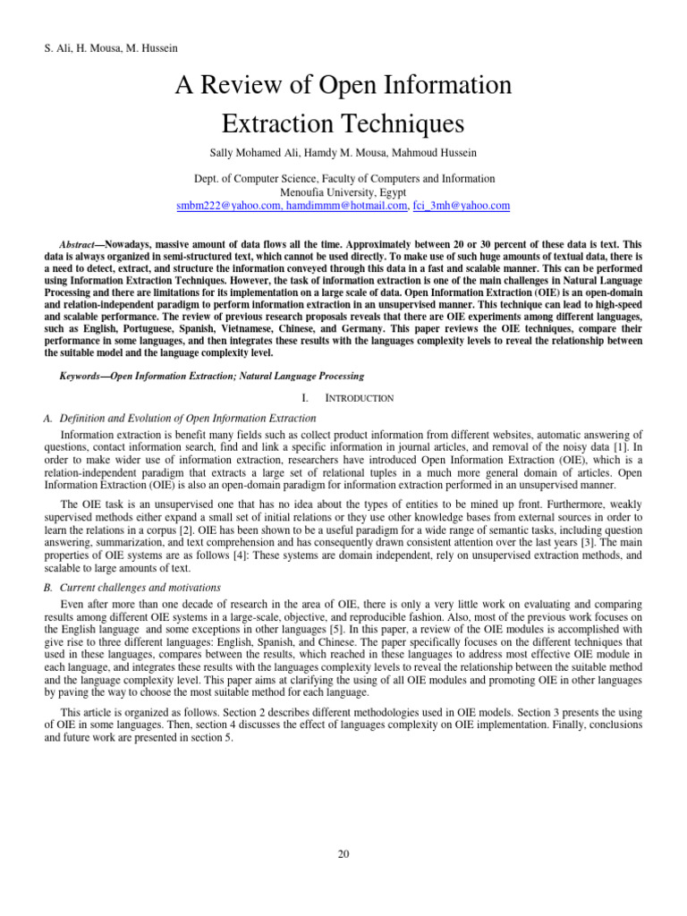 A Review of Open Information Extraction | PDF | Parsing | Phrase