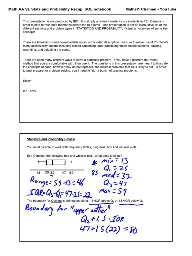 Math AA SL Statistics and Probability Recap - SOL | PDF | Sampling (Statistics) | Regression ...
