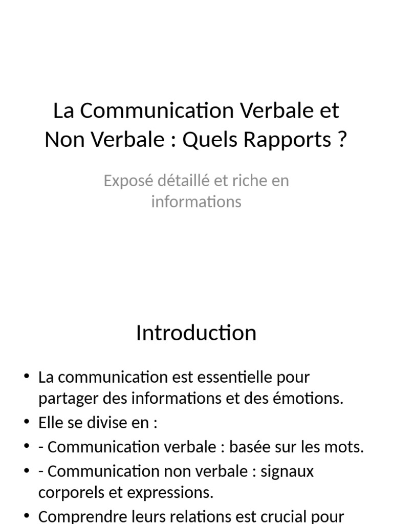 Communication Verbale et Non Verbale | PDF | Communication non verbale | la communication