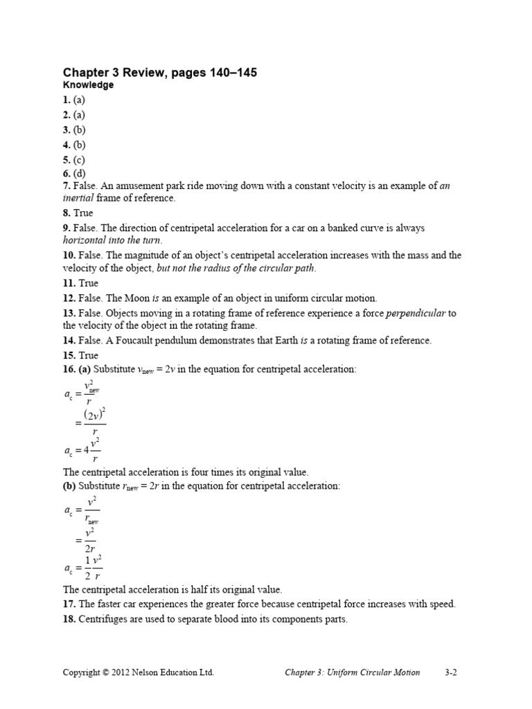 Nelson Physics 12u Solutions Chapter 3 Review 1 | PDF | Force ...