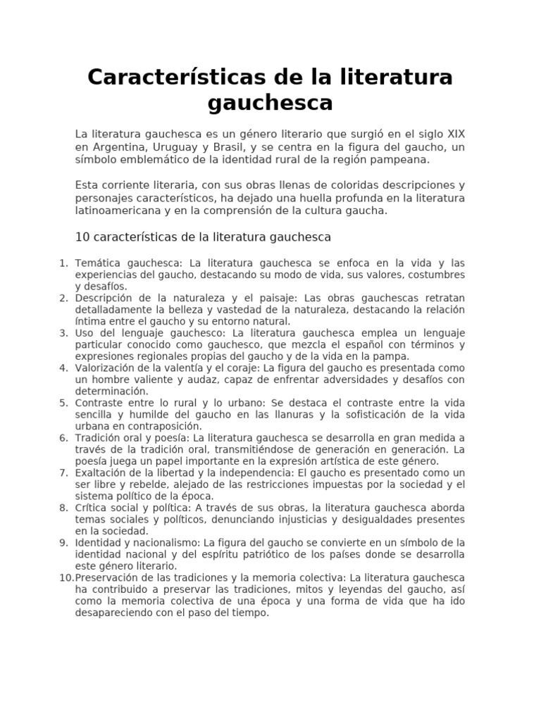 Características de la literatura gauchesca | PDF