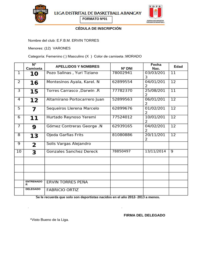 Inscripción E.F.B.M. Ervin Torres 2012-2013 | PDF | Autenticación ...