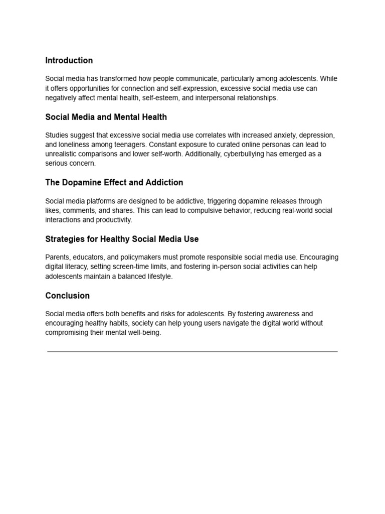 Essay 3 - The Psychological Effects of Social Media On Adolescents | PDF