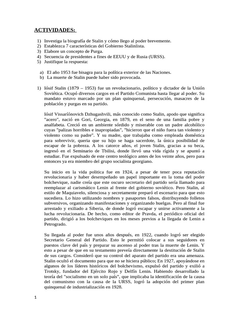 Análisis del Régimen de Stalin | PDF | Joseph Stalin | Unión Soviética