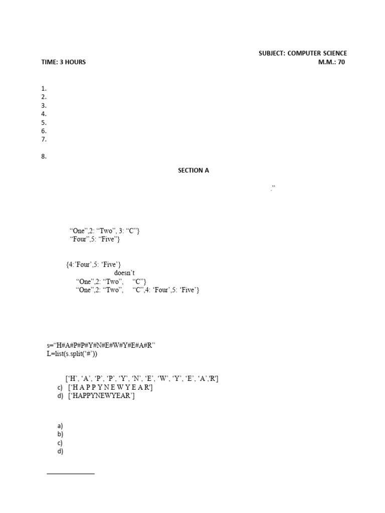 AECS Class XII Computer Science Paper | PDF | Computer Data | Data ...