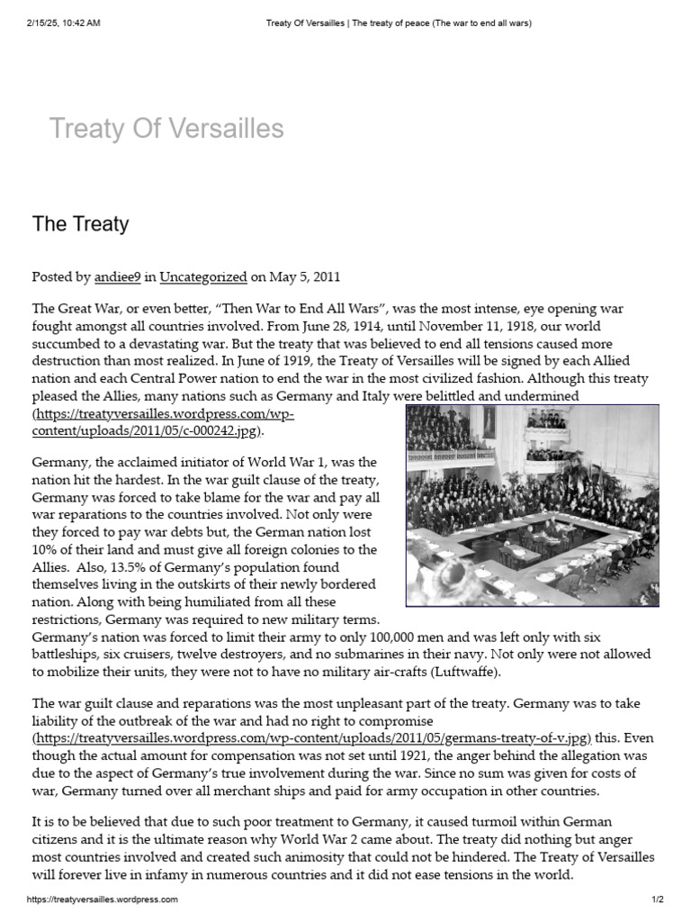 Treaty of Versailles - The Treaty of Peace (The War To End All Wars ...