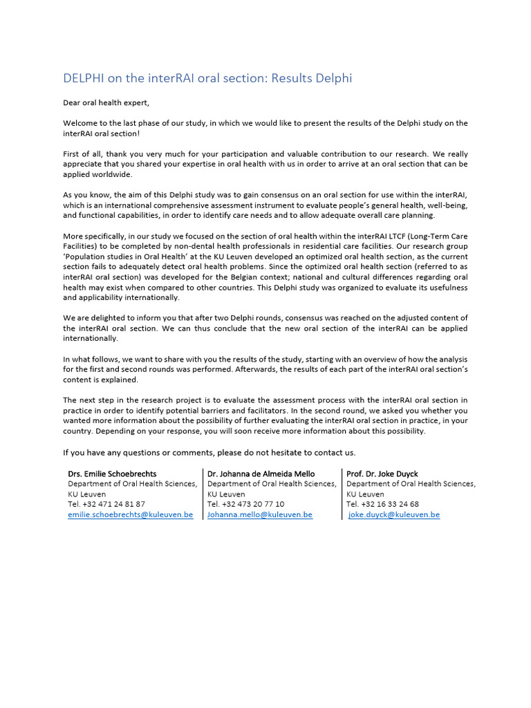 DELPHI InterRAIOralSection Results | PDF | Oral Hygiene | Dentistry