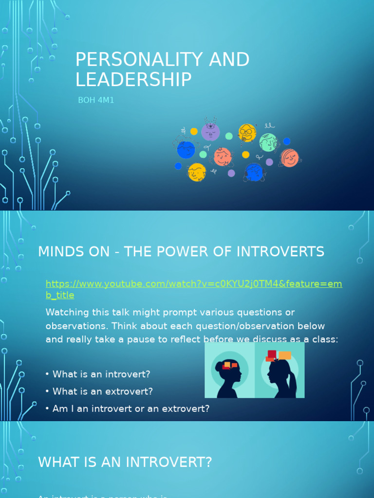 Personality and Leadership | PDF | Personality Type | Extraversion And ...