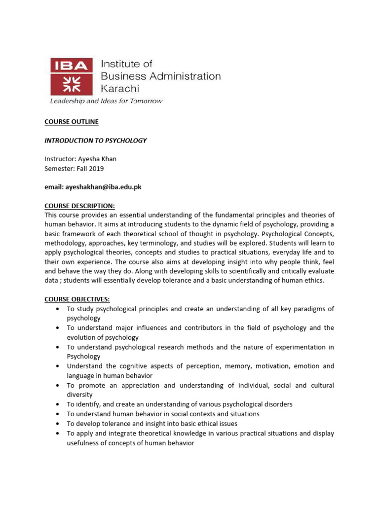Psychology Course Outline Iba | PDF | Psychology | Cognition