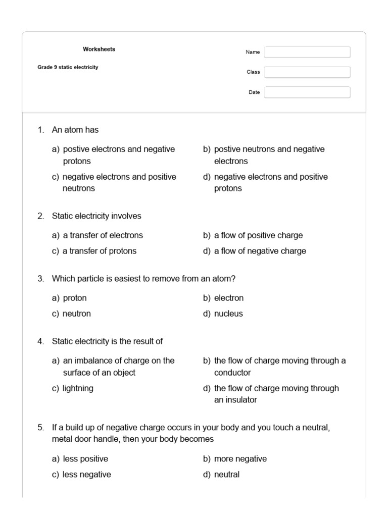 Electricity - Question Paper | PDF | Electric Charge | Series And ...