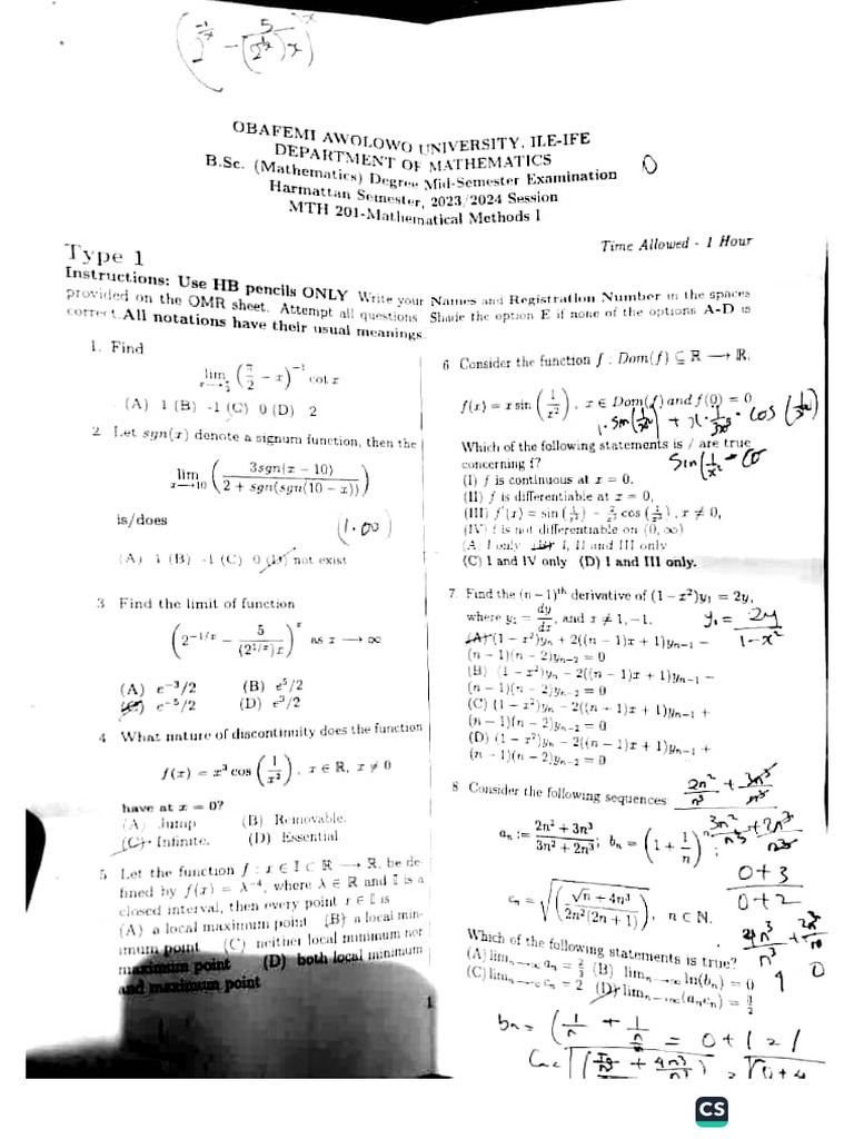 Sir Calculus MTH 201 Solution | PDF