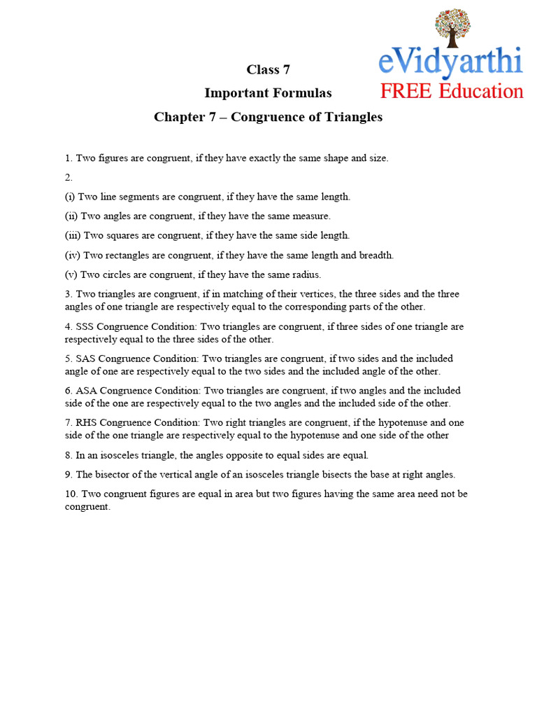 Class 7 Chapter 7 Maths Important Formulas | PDF