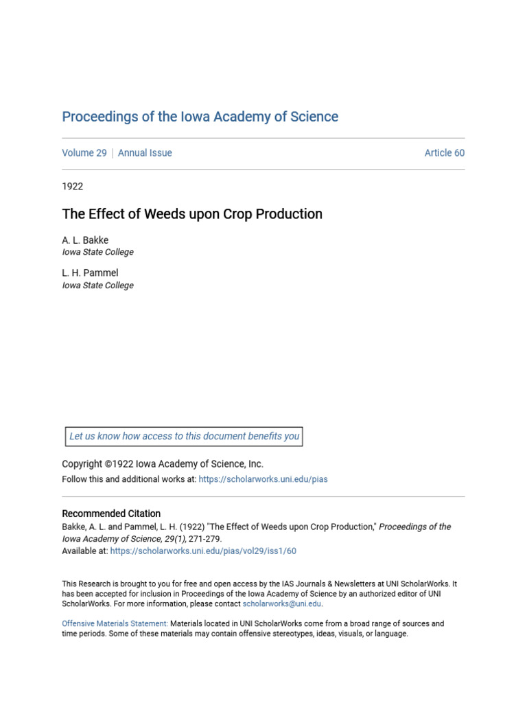 The Effect of Weeds Upon Crop Production | PDF | Wheat | Oat