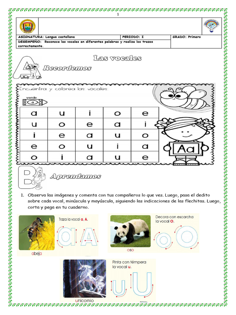 Guia 3. Las Vocales | PDF