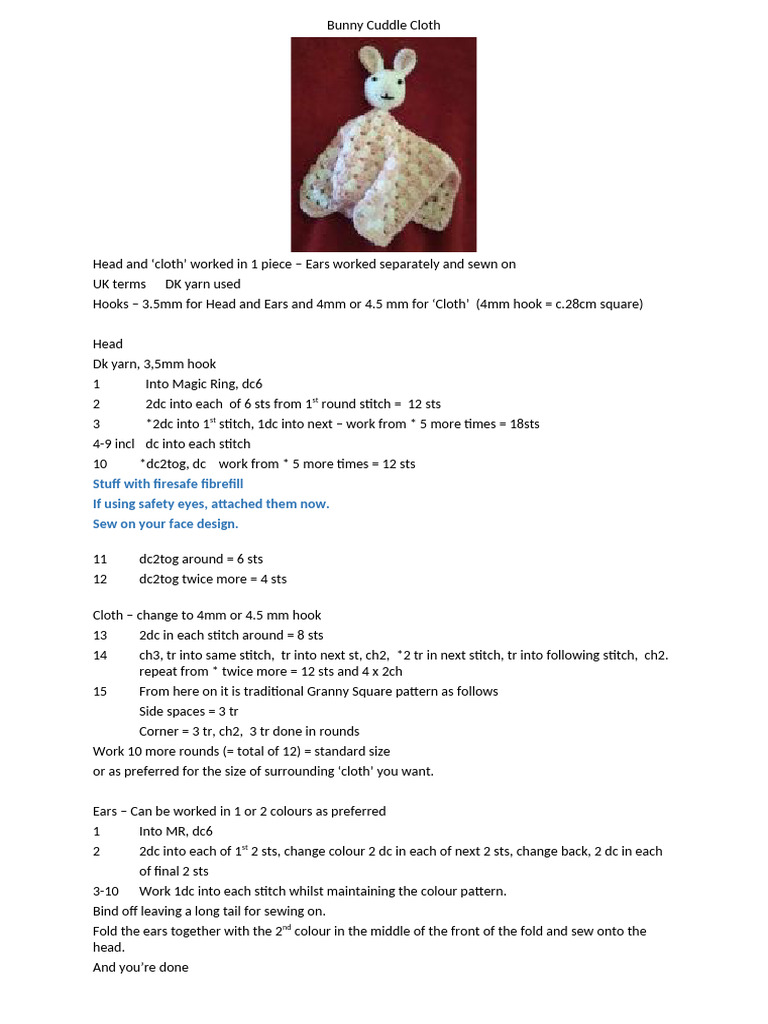 Bunny Cuddle Cloth | PDF