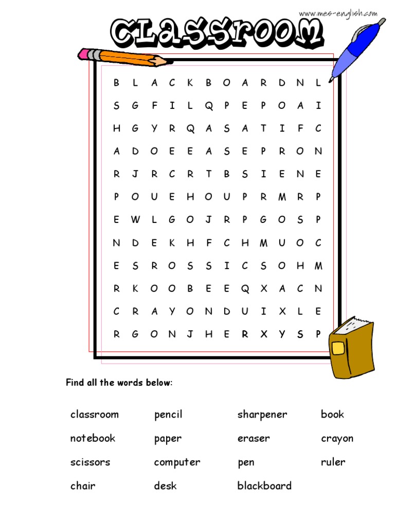 Classroom Word Search | PDF | Writing Implements | Classroom