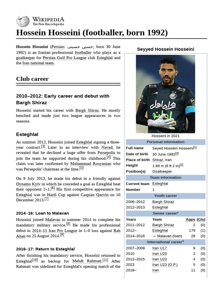 Esteghlal's Star Goalkeeper: Hosseini | PDF | Association Football | Association Football Teams