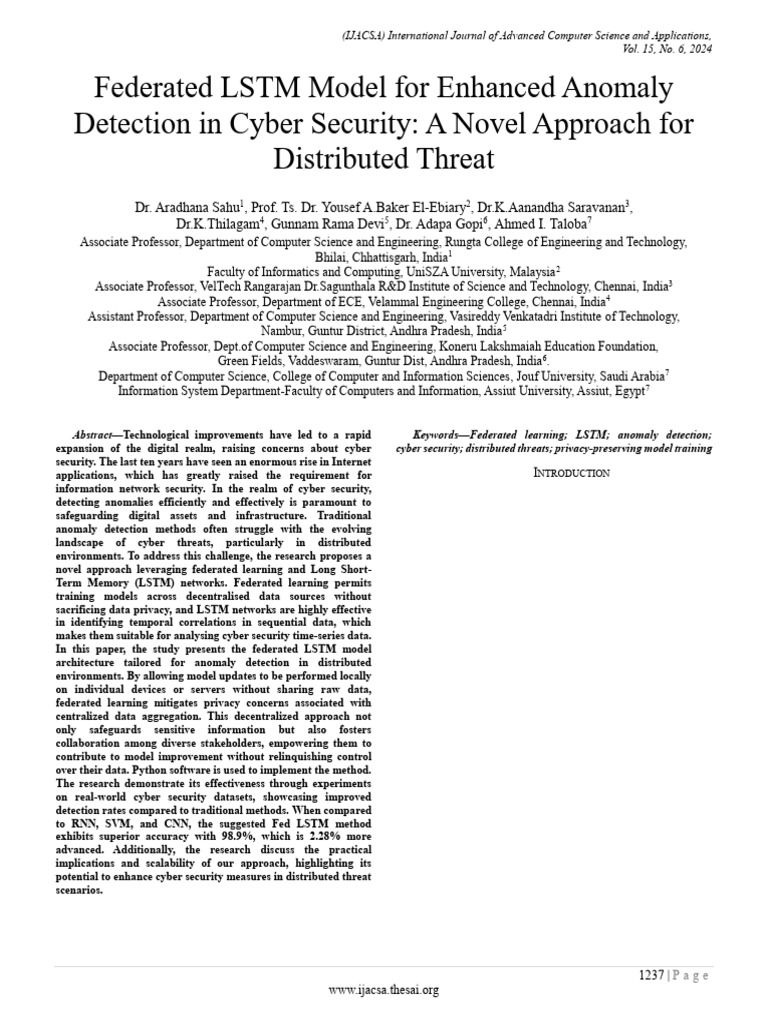 Paper 125-Federated LSTM Model For Enhanced Anomaly Detection | PDF | Machine Learning ...