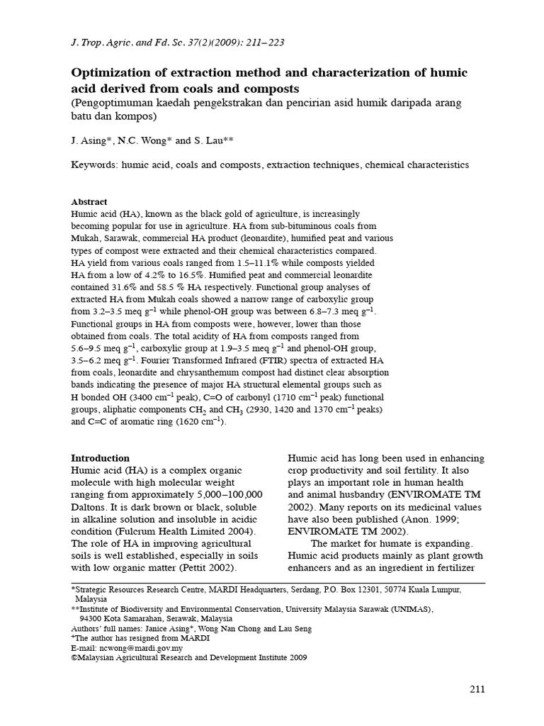 Humic Acid Extraction and Characterization | PDF | Carboxylic Acid | Soil