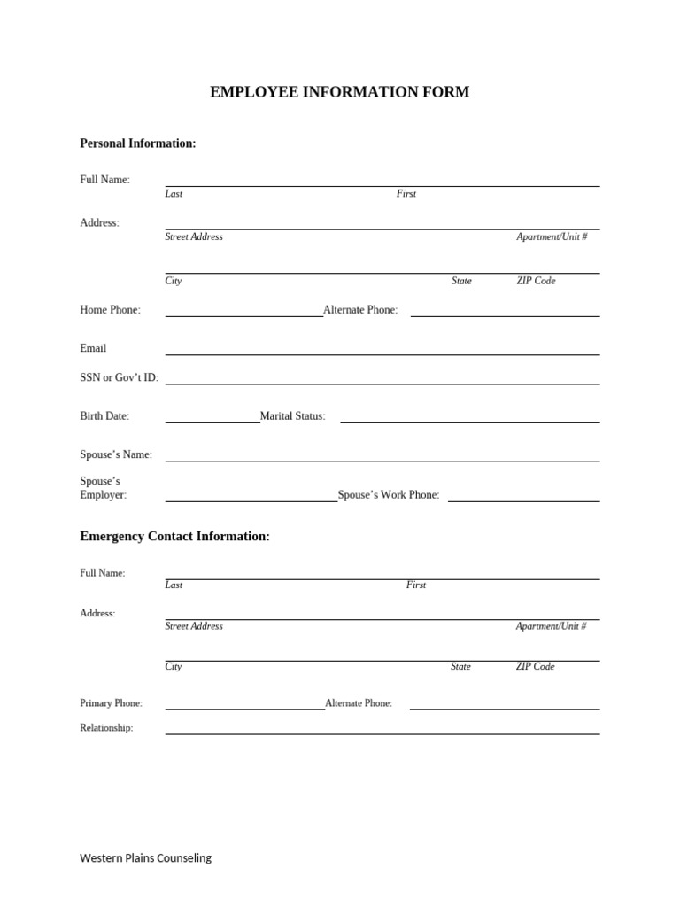 Employee Information Form | PDF
