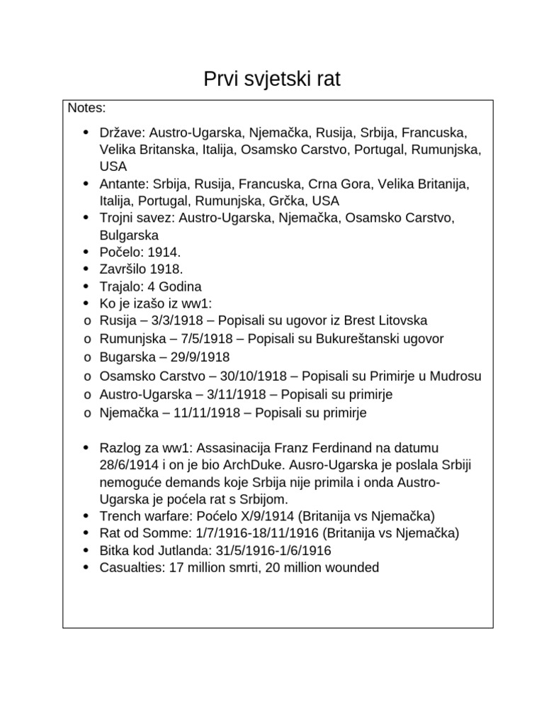 Prvi svjetski rat | PDF