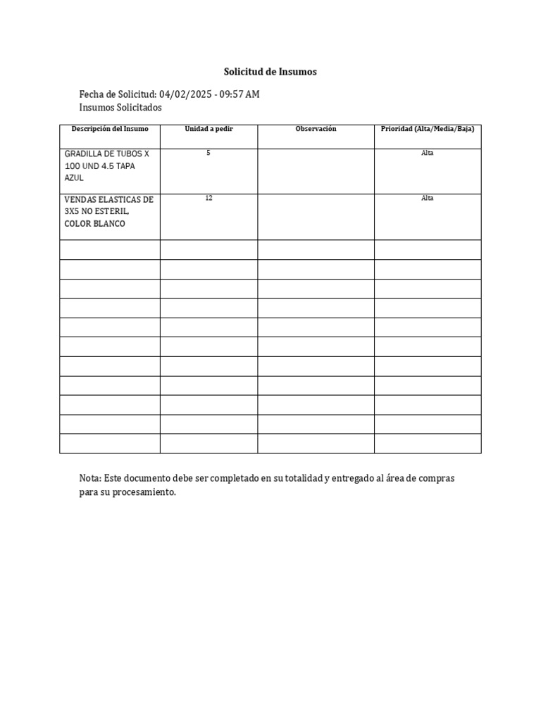 Formato Solicitud Insumos (1) | PDF
