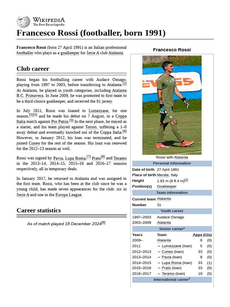 Francesco Rossi (Footballer, Born 1991) | PDF | Sports Leagues ...