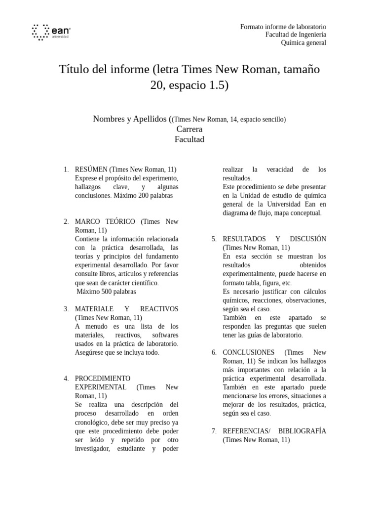 Formato Gu"a para Informes de Laboratorio | PDF | Laboratorios | Química