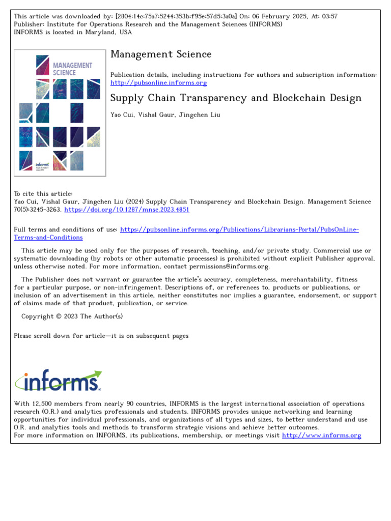 cui-et-al-2023-supply-chain-transparency-and-blockchain-design | PDF | Internet Of Things ...