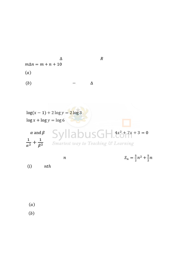 2023 Mock 1 Elective Mathematics 2 | PDF | Logarithm | Group (Mathematics)