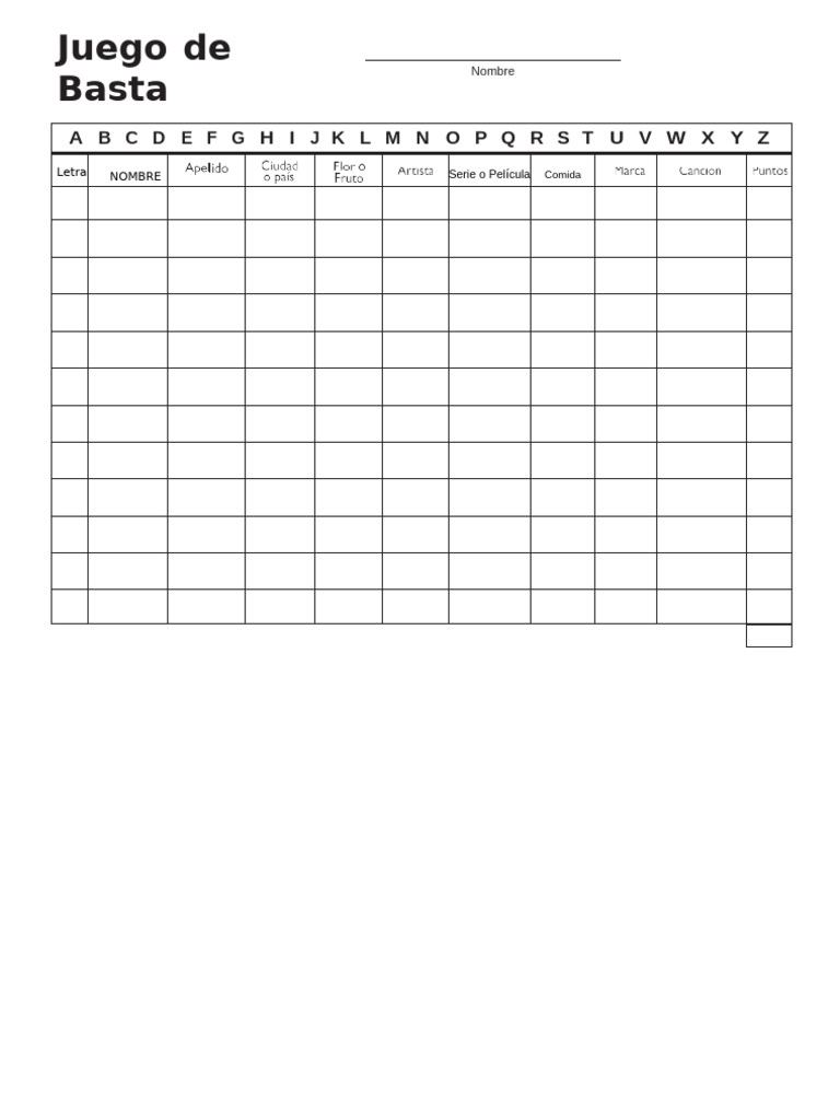 Juego de Basta para Imprimir | PDF