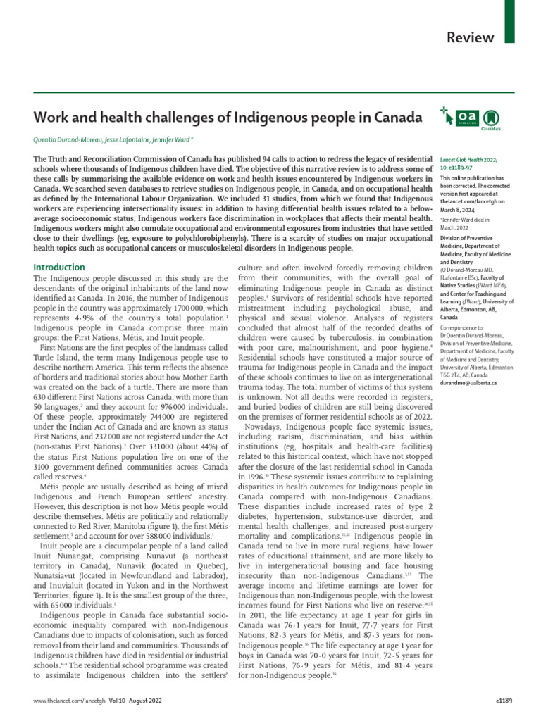 Indigenous Work & Health in Canada | PDF | Occupational Safety And ...