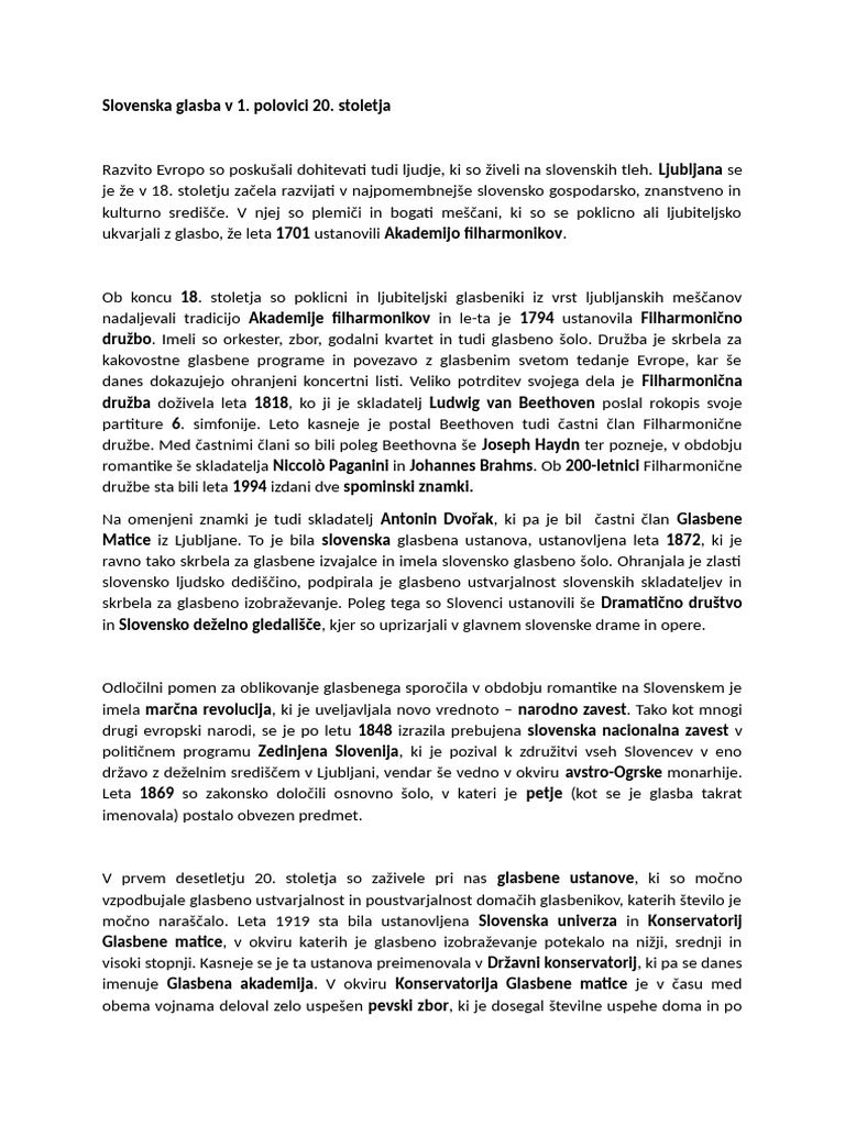 Slovenska Glasba V 1. Polovici 20. Stoletja | PDF