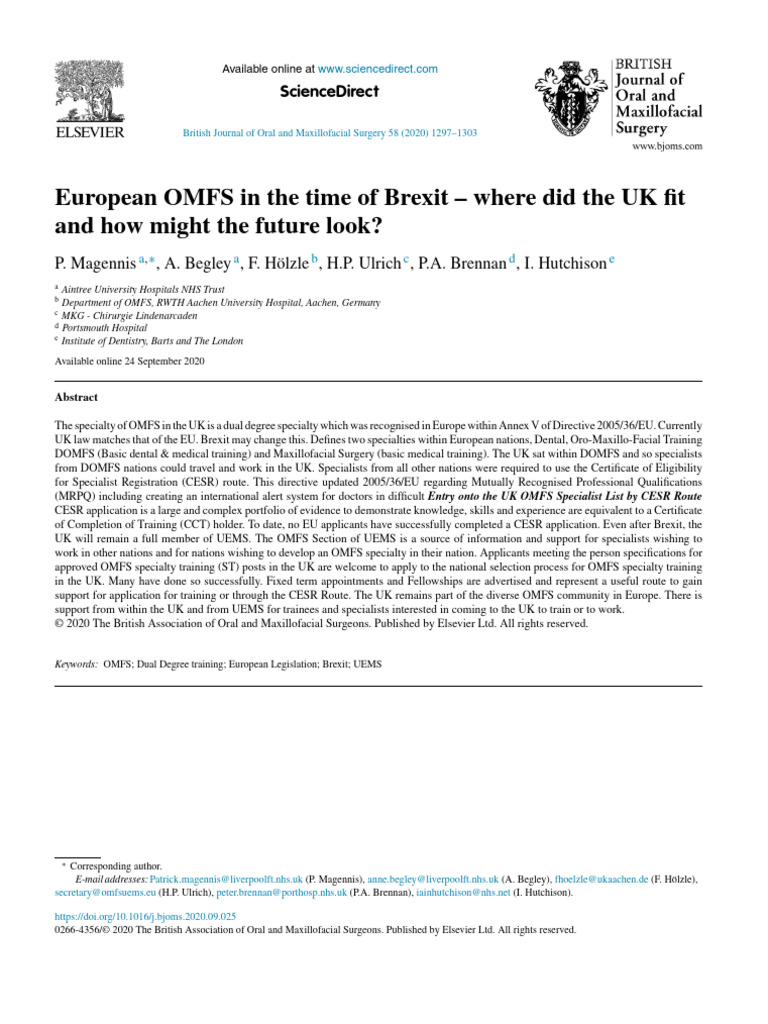ScienceDirectEuropean OMFS in The Time of Brexit | PDF | Oral And Maxillofacial Surgery ...