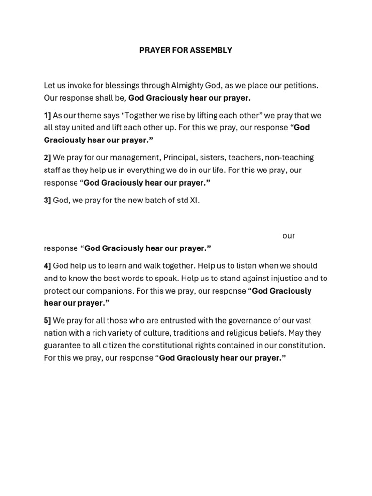 Prayer for Unity and Guidance | PDF