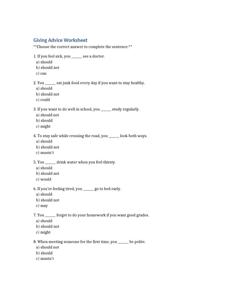 Giving Advice Worksheet | PDF