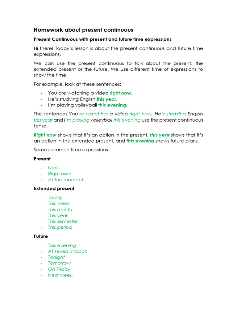 Homework about present continuous | PDF