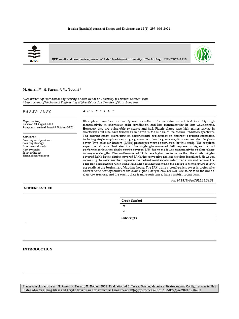 IJEE - Volume 12 - Issue 4 - Pages 297-306 | PDF | Heat Transfer | Glasses