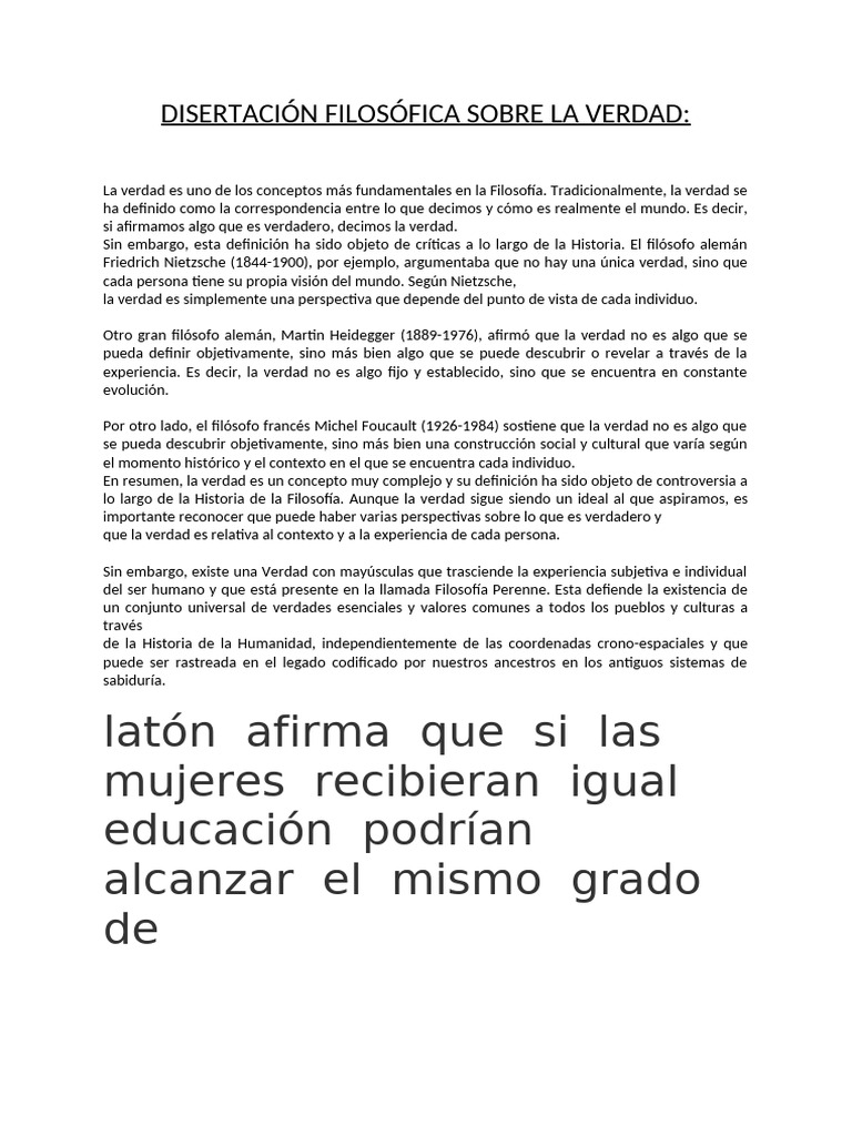 Disertación Filosófica Sobre La Verdad | PDF | Verdad | Platón