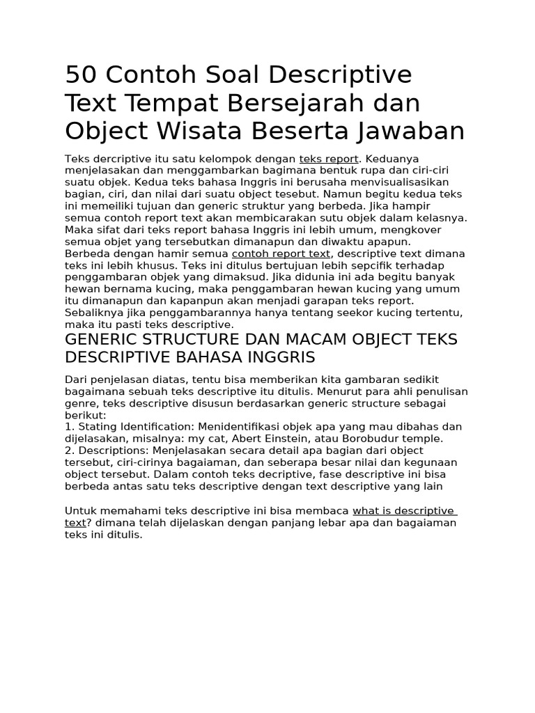 50 Contoh Soal Descriptive Text Tempat Bersejarah Dan Object Wisata ...
