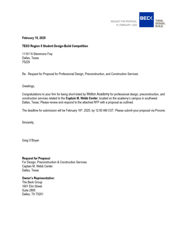 TEXO Design-Build RFP 2025 | PDF