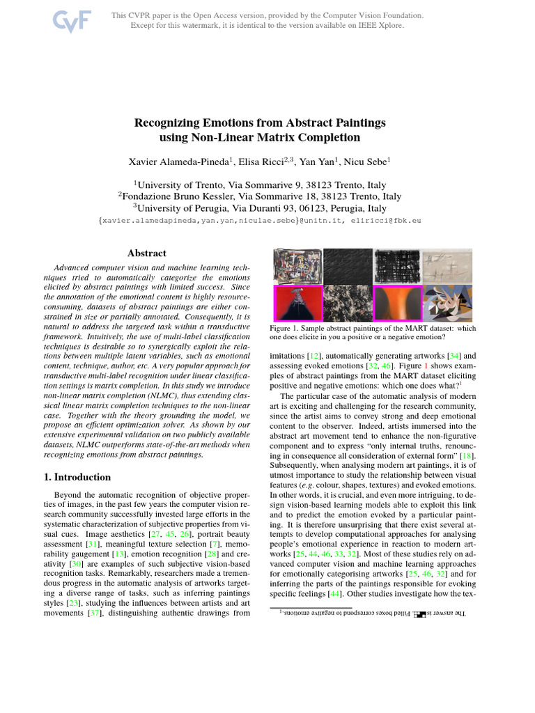 Alameda-Pineda Recognizing Emotions From CVPR 2016 Paper | PDF | Matrix (Mathematics) | Cross ...