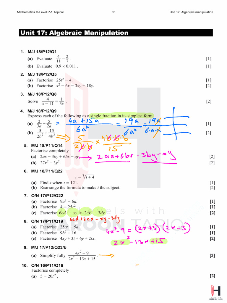 Algebraic Manipulation 3 | PDF